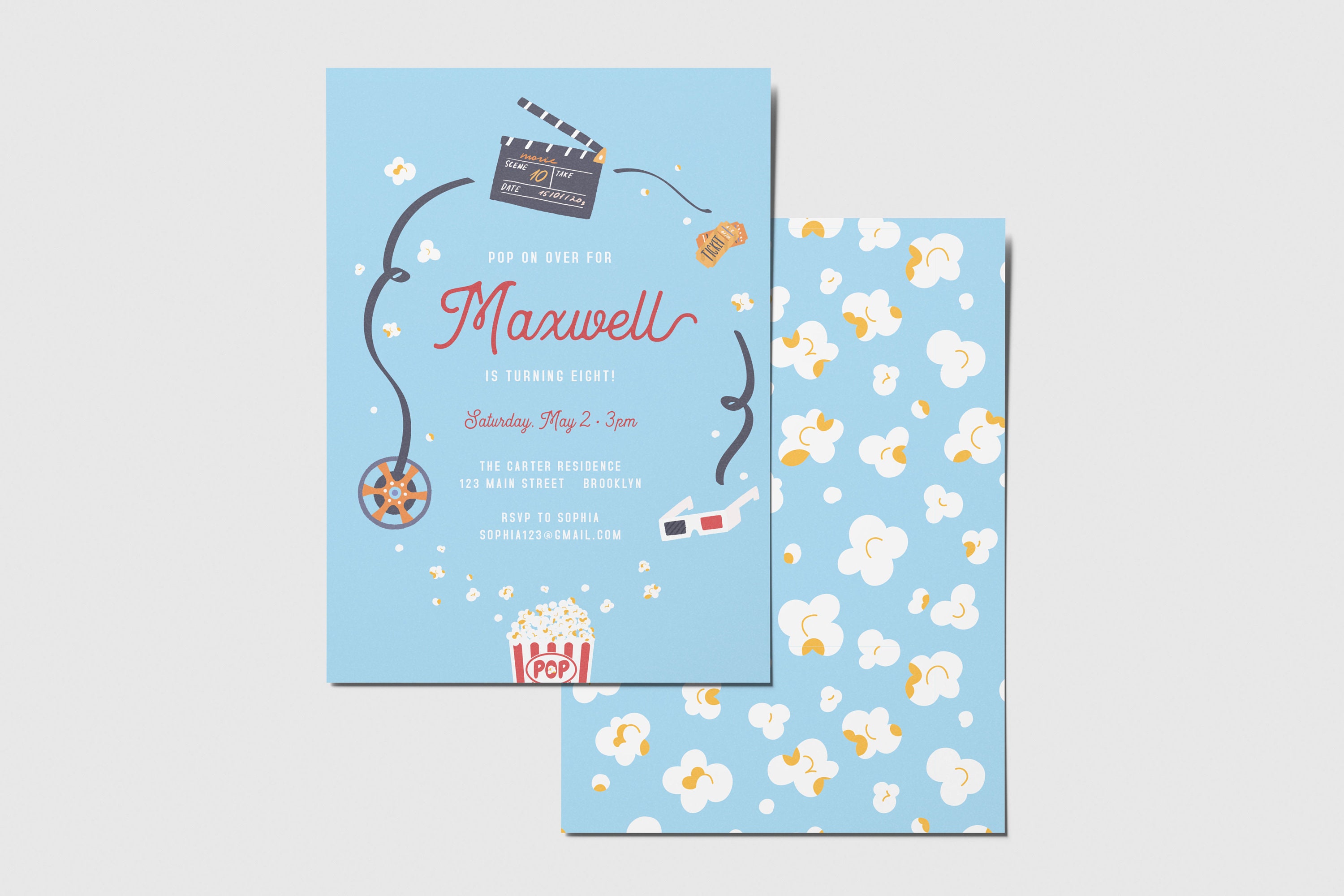 Movie Party Invitation, Popcorn, Movie Night, Printable, Editable ...