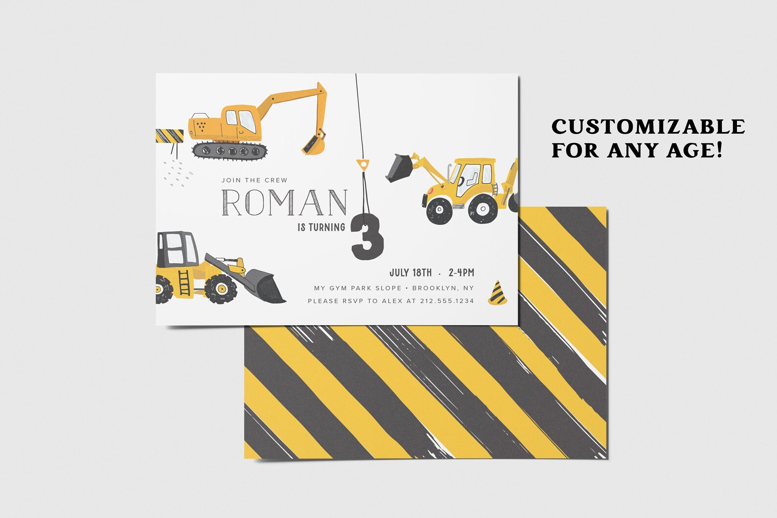 Construction Birthday Invitation, Excavator, Construction Party Theme ...
