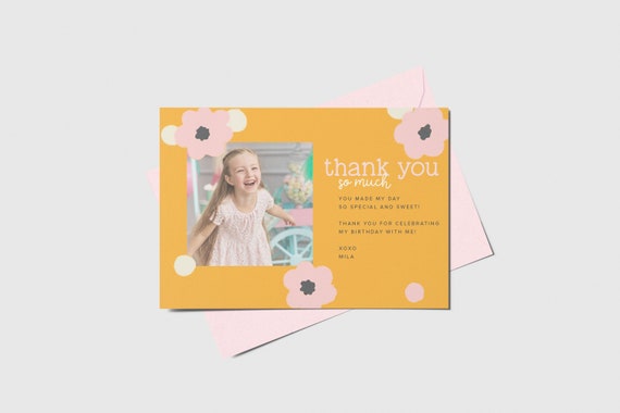 Flower Birthday Thank You Card With Photo Floral Daisy | Etsy