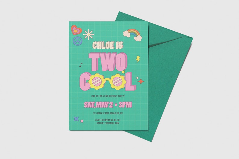 Two Cool Birthday Party Invitation, 2nd Birthday, Retro, Printable ...