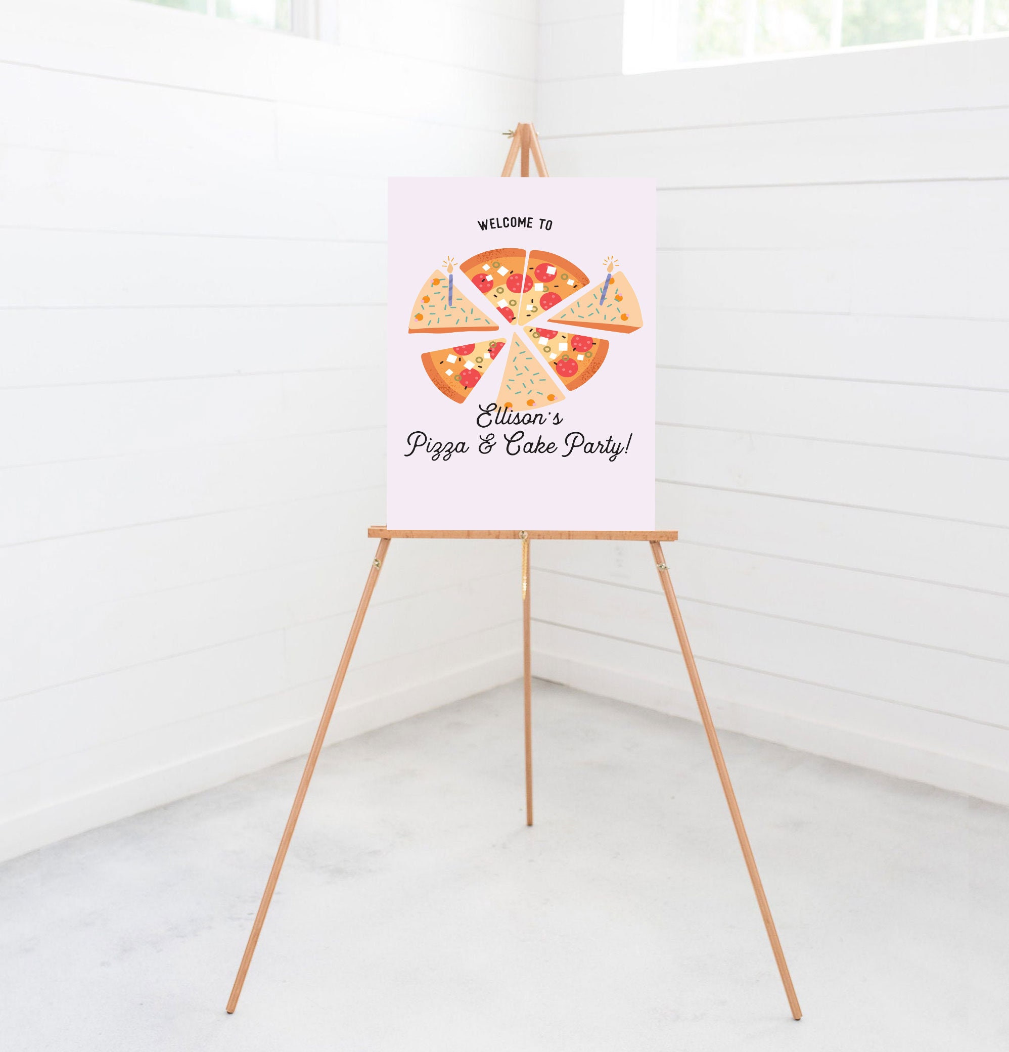 Pizza & Cake Party Birthday Welcome Sign, 18x24, 24x36, Poster, A Slice ...