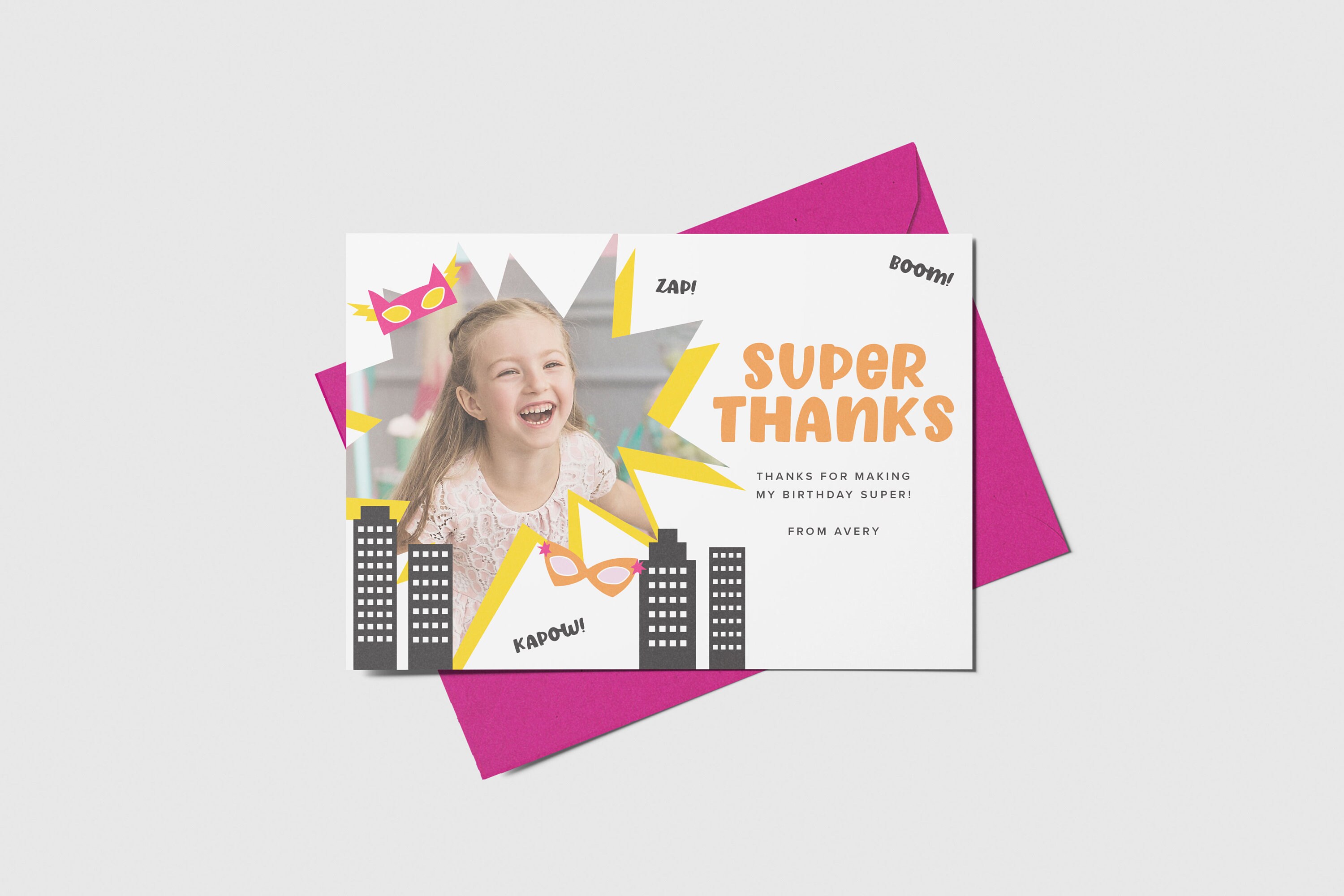 Superhero Birthday Thank You Card With Photo, Superheroes Party ...