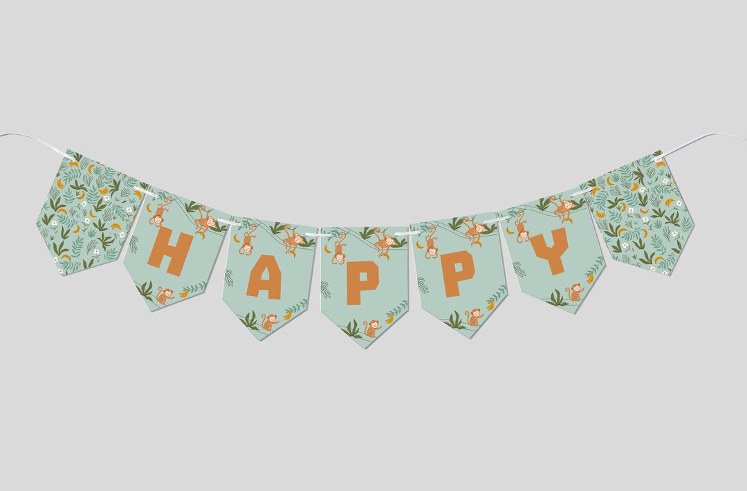 Monkey Birthday Party Flag Banner, Birthday Garland, Party Decor, Our ...