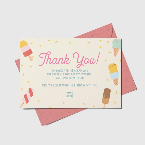 Ice Cream Theme Thank You Card - Etsy