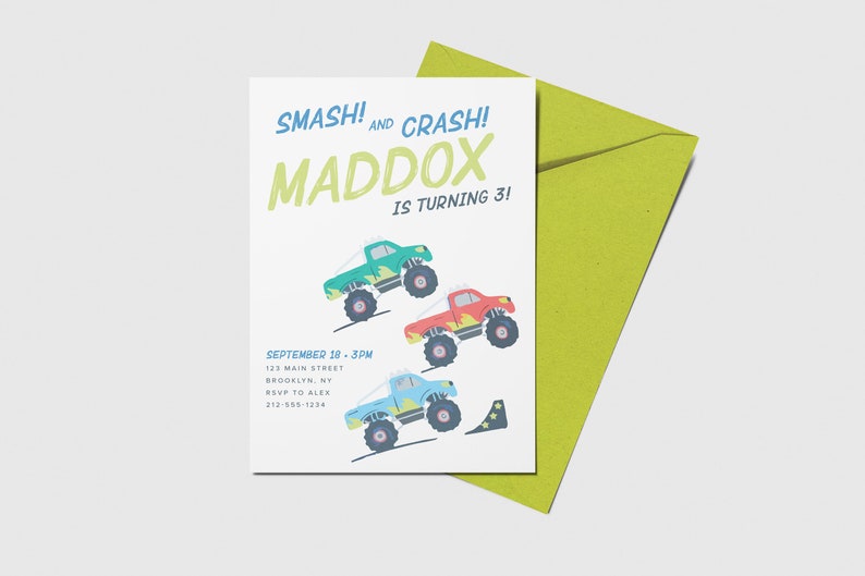 Monster Truck Birthday Party Invitation, Rev Your Engines, Monster ...