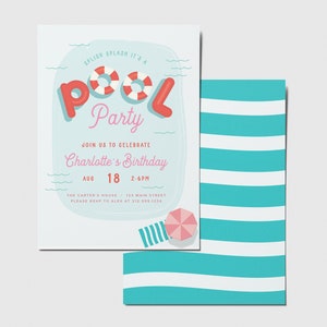 Pool Party Birthday Thank You Card With Photo, Summer Celebration ...