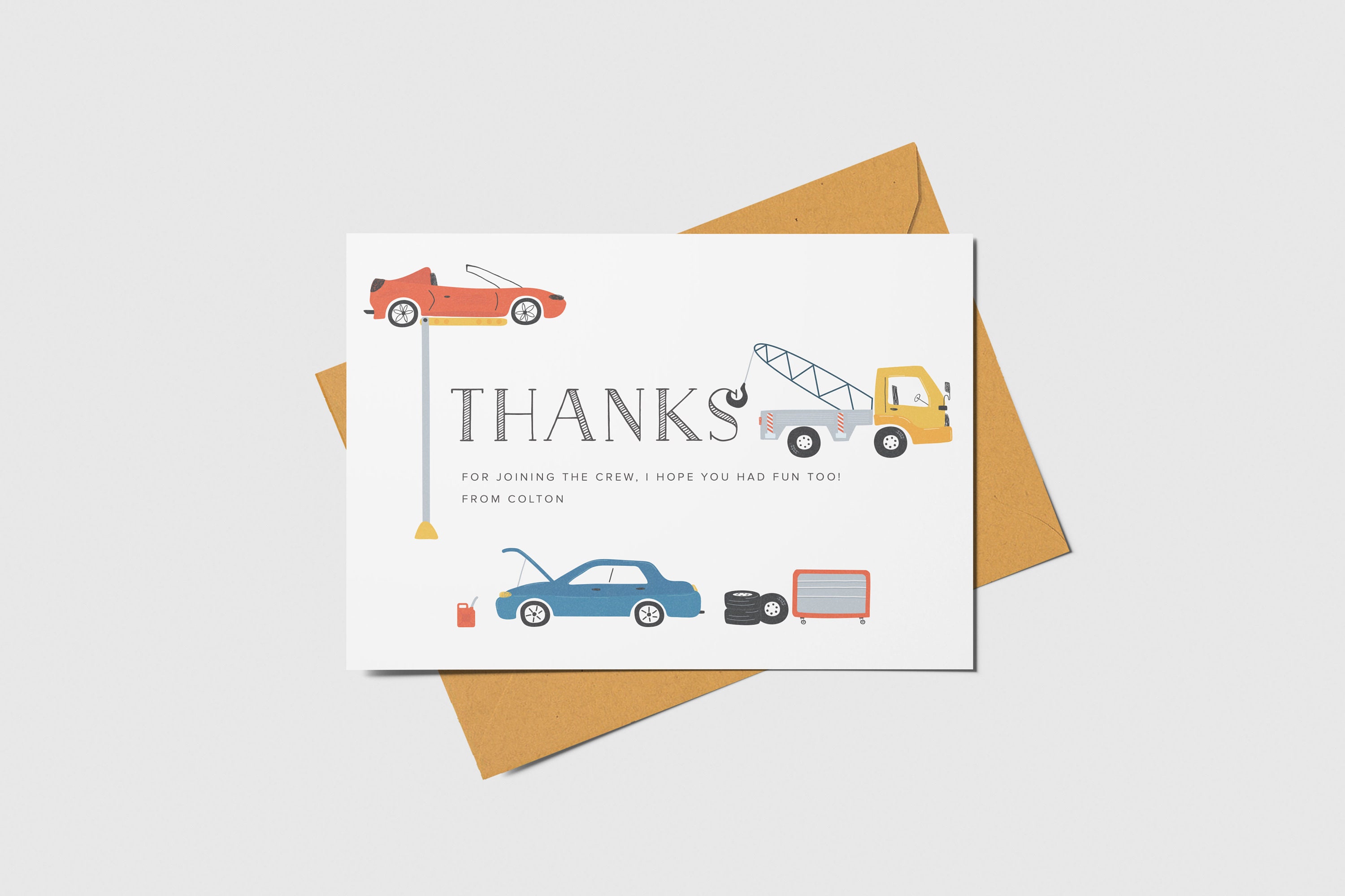 Calling All Mechanics Birthday Party Thank You Card, Auto Shop, Auto ...