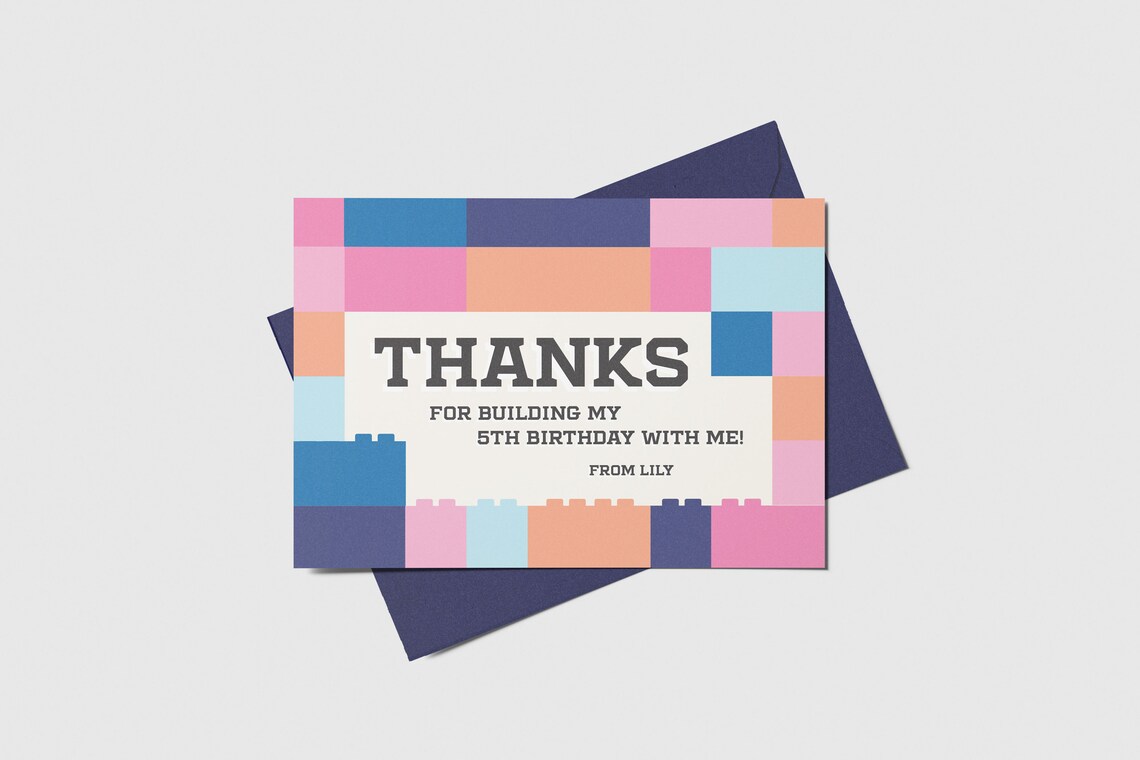 Building Blocks Birthday Photo Thank You Card Building | Etsy