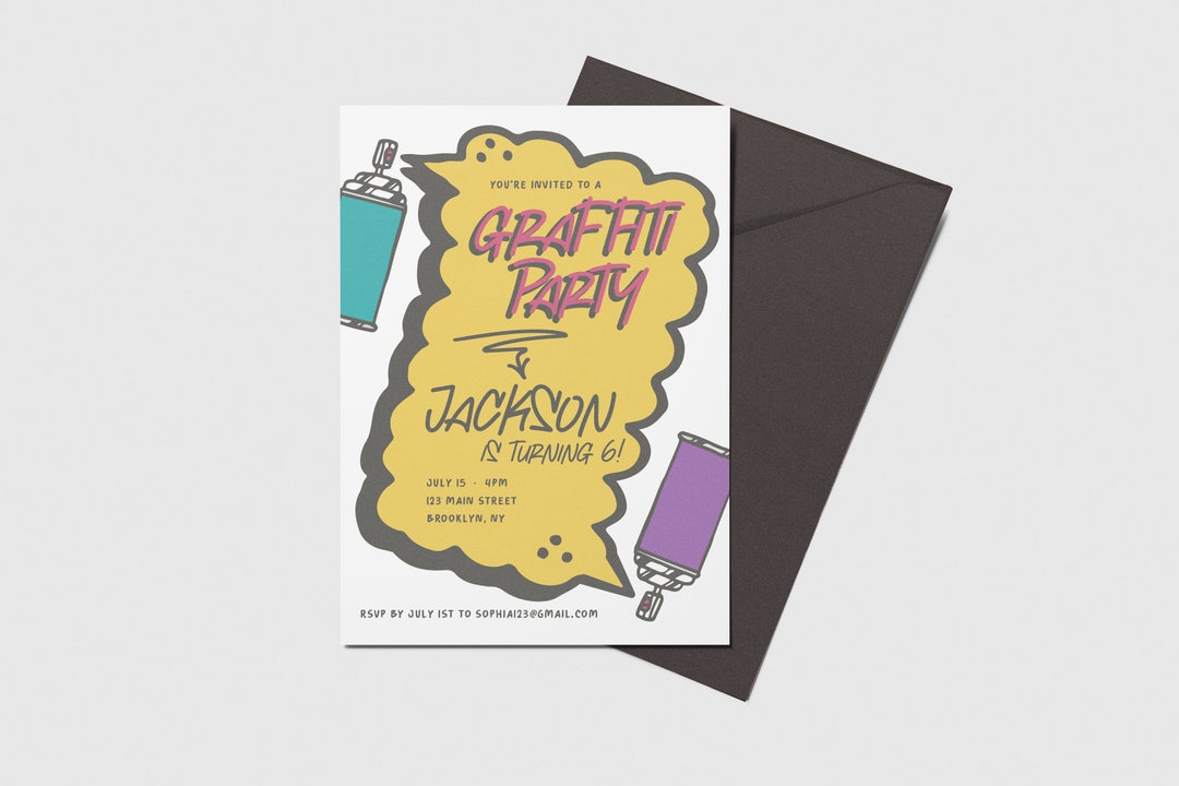 Graffiti Birthday Party Invitation, Tagging, Spray Paint, Street Art ...