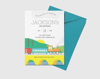 Train Birthday Invitation, Editable Modern Train Party Invitation ...