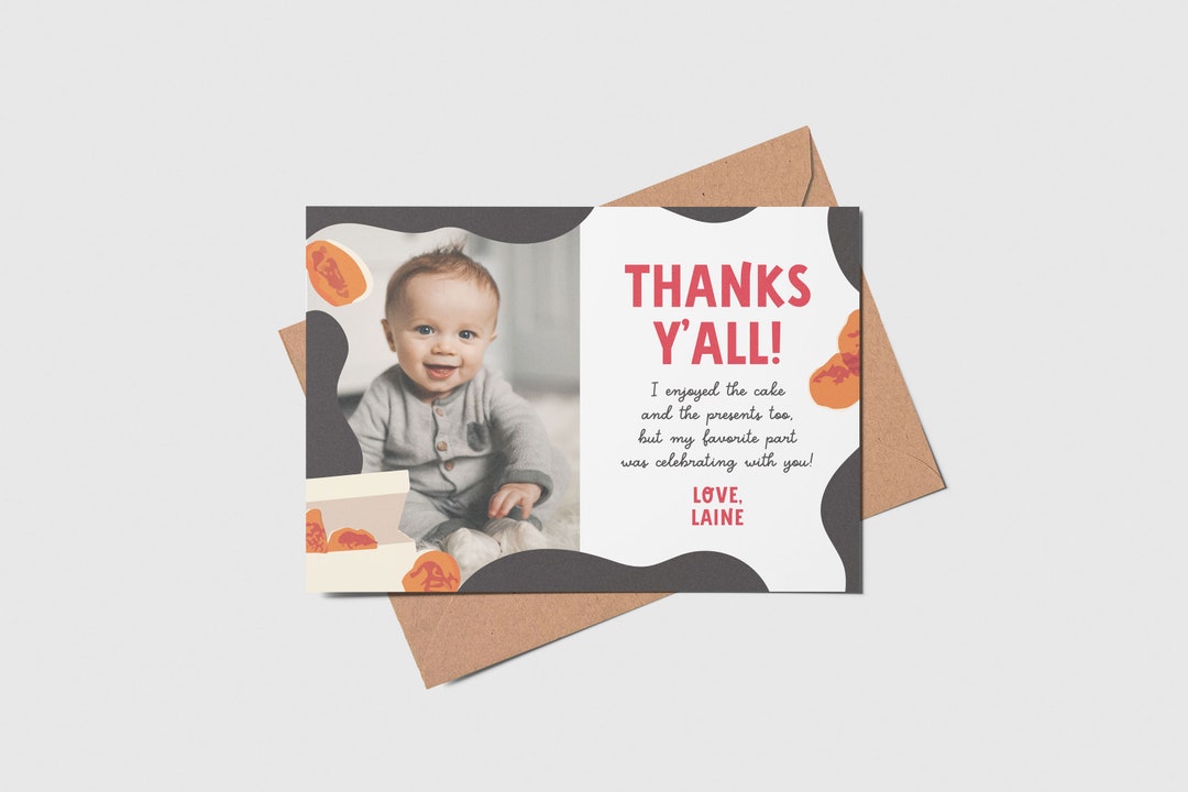 Our Little Nugget Birthday Thank You Card With Photo, 1st Birthday, Cow ...
