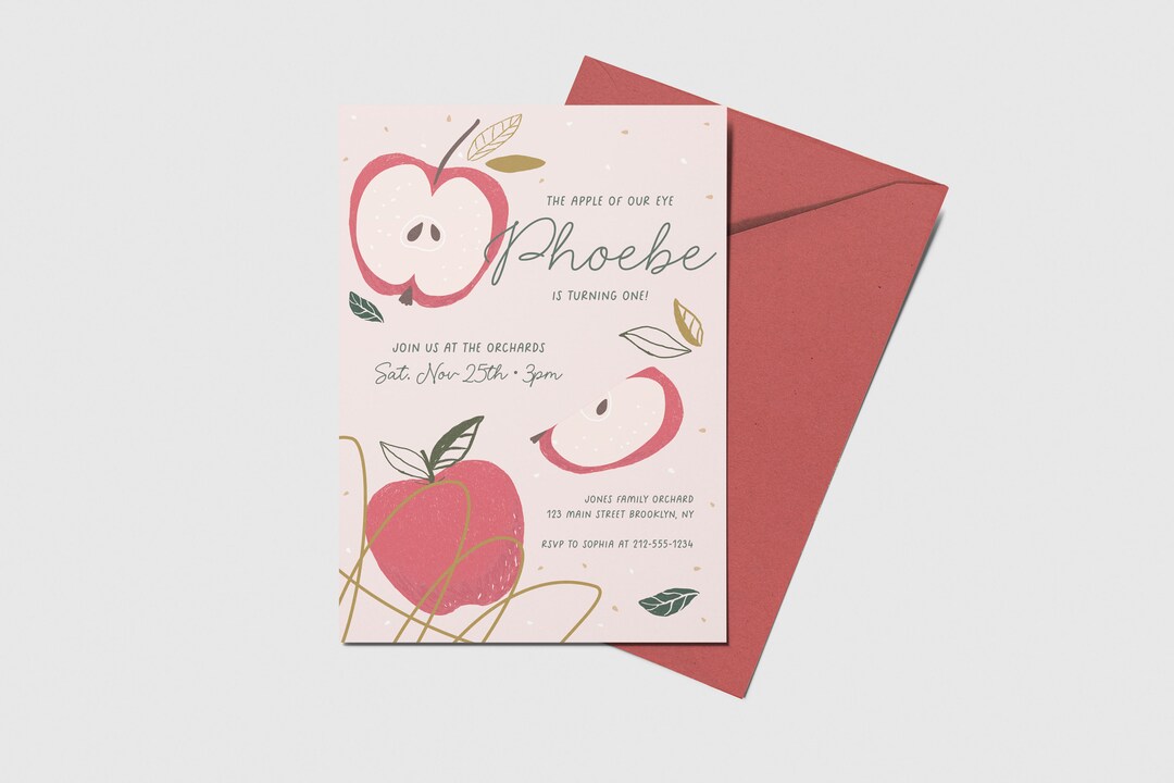 Apple Orchard Birthday Party Invitation, First Birthday, Apple Picking ...