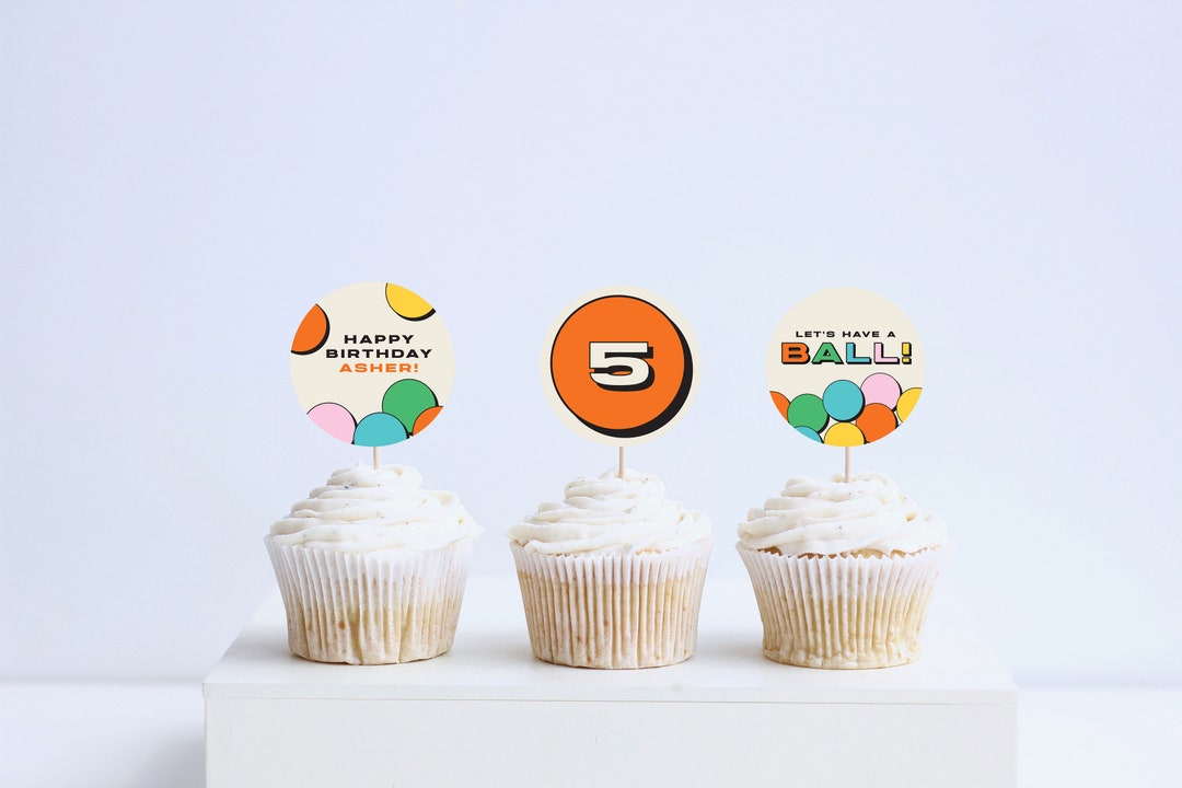 Ball Pit Birthday Party Cupcake Toppers, Stickers, Decor, Let's Have A ...