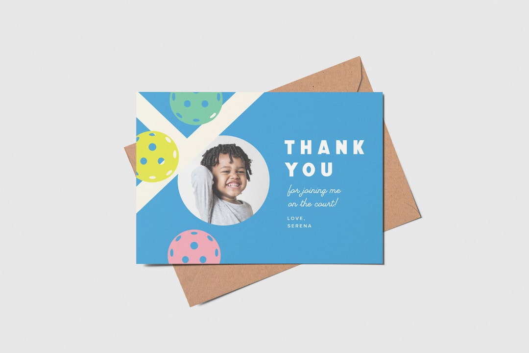 Pickleball Birthday Party Thank You Card With Photo, Pickleball Court ...