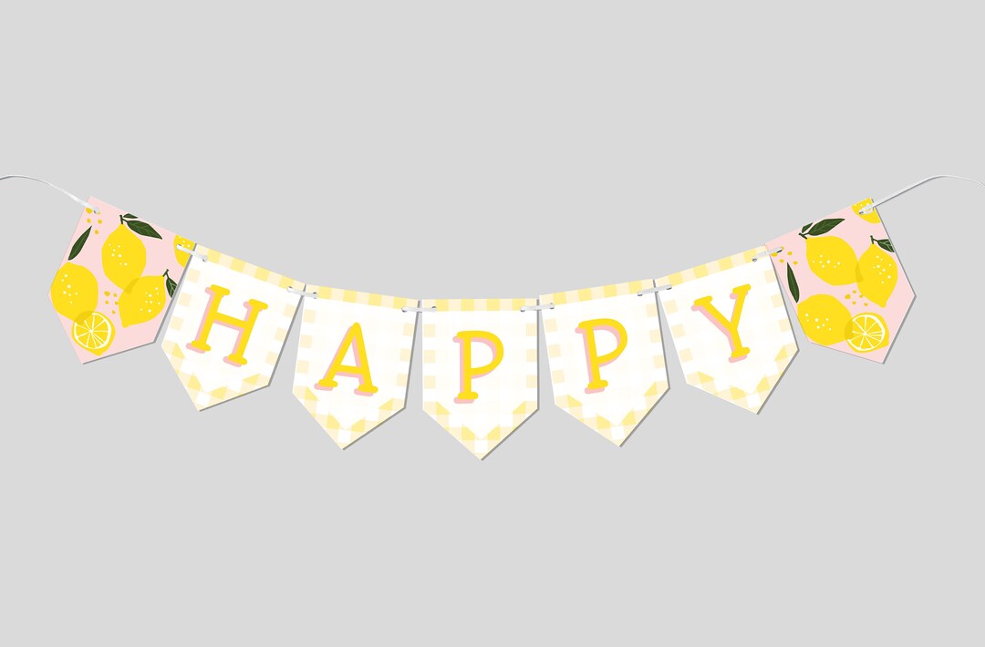 Lemonade Birthday Party Flag Banner, Garland, Decor, Pink Lemonade ...