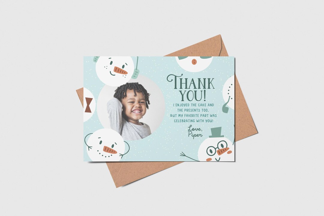 Snowman Birthday Party, Thank You Card With Photo, Snowballs, Snow Much ...