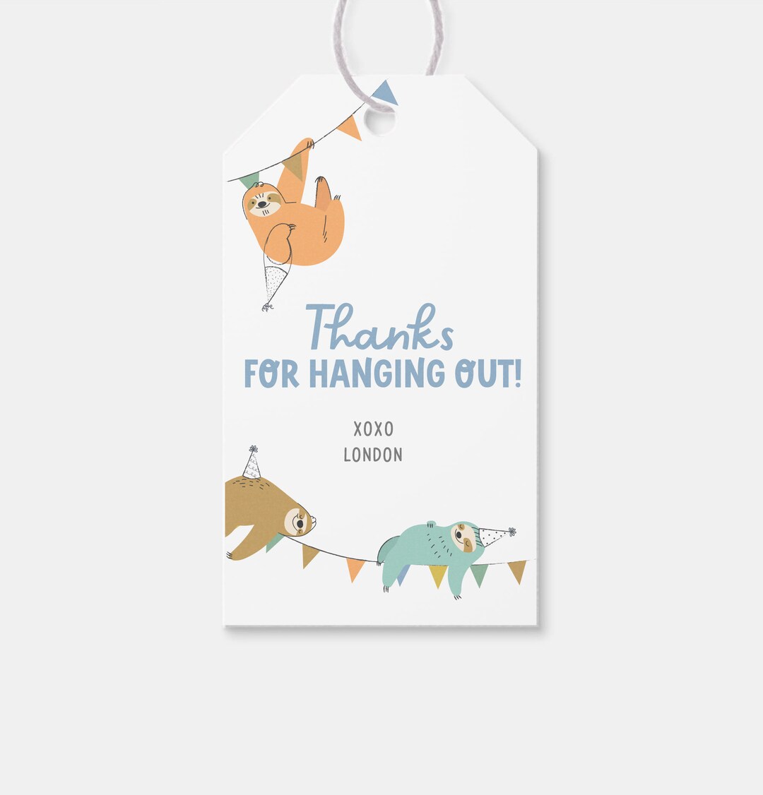 Sloth Birthday Party Favor Tag, Thank You Tag, Sloth Party Decoration ...