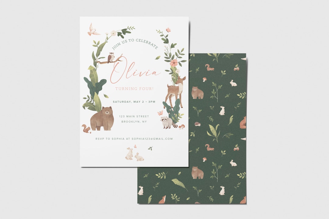 Woodland Animals Birthday Party Invitation, Forest Animals Theme ...