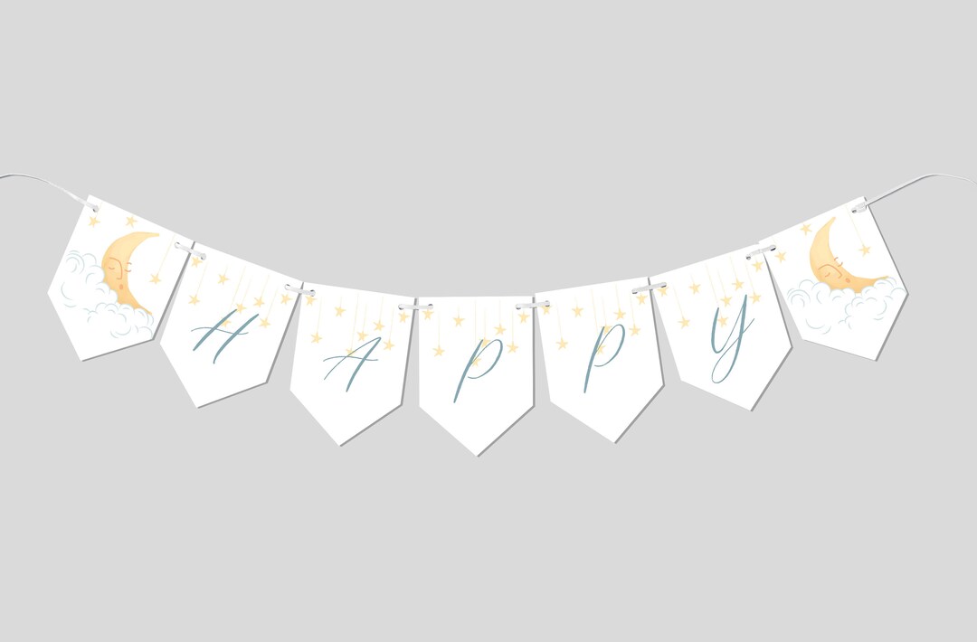 Moon & Stars Birthday Banner: Editable Party Garland (instant Download ...