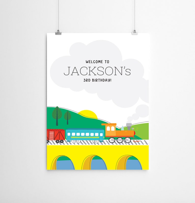 Train Birthday Party Welcome Sign, 18x24, 24x36, Poster, Printable ...