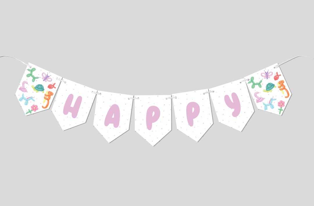Animal Balloons Birthday Party Flag Banner, Birthday Garland, Balloons ...