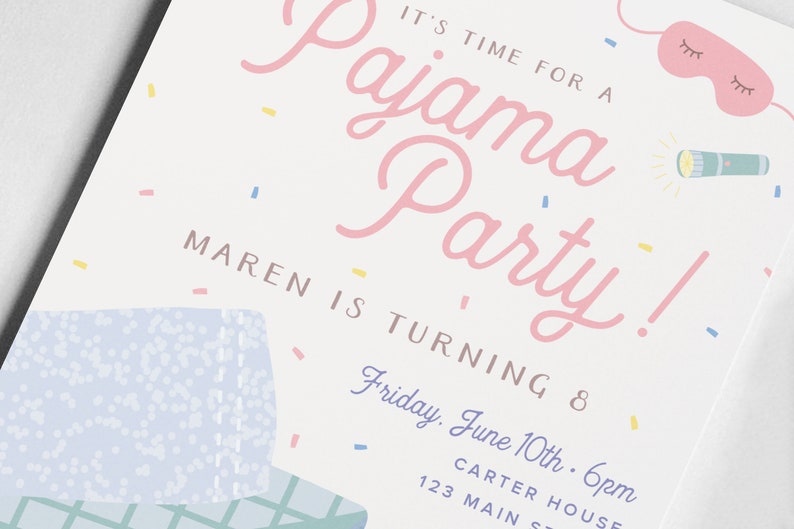 Pajama Party Birthday Invitation Sleepover Party Slumber Party