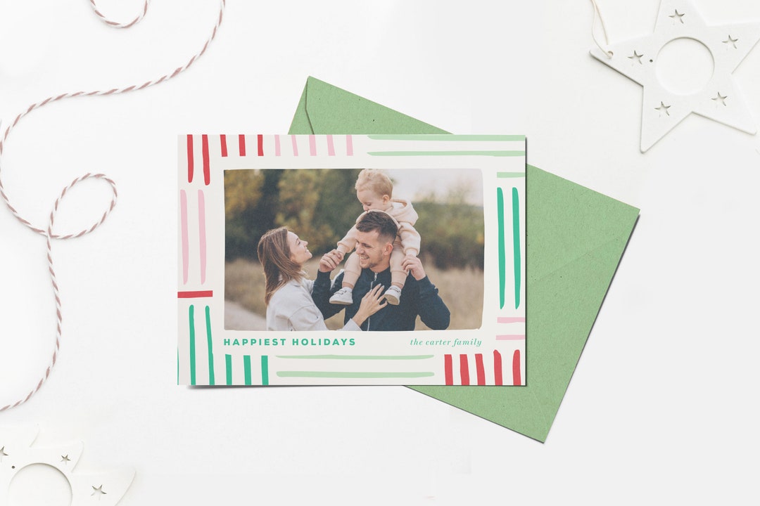 Modern Holiday Card, Holiday Photo Card Template, Christmas Card ...