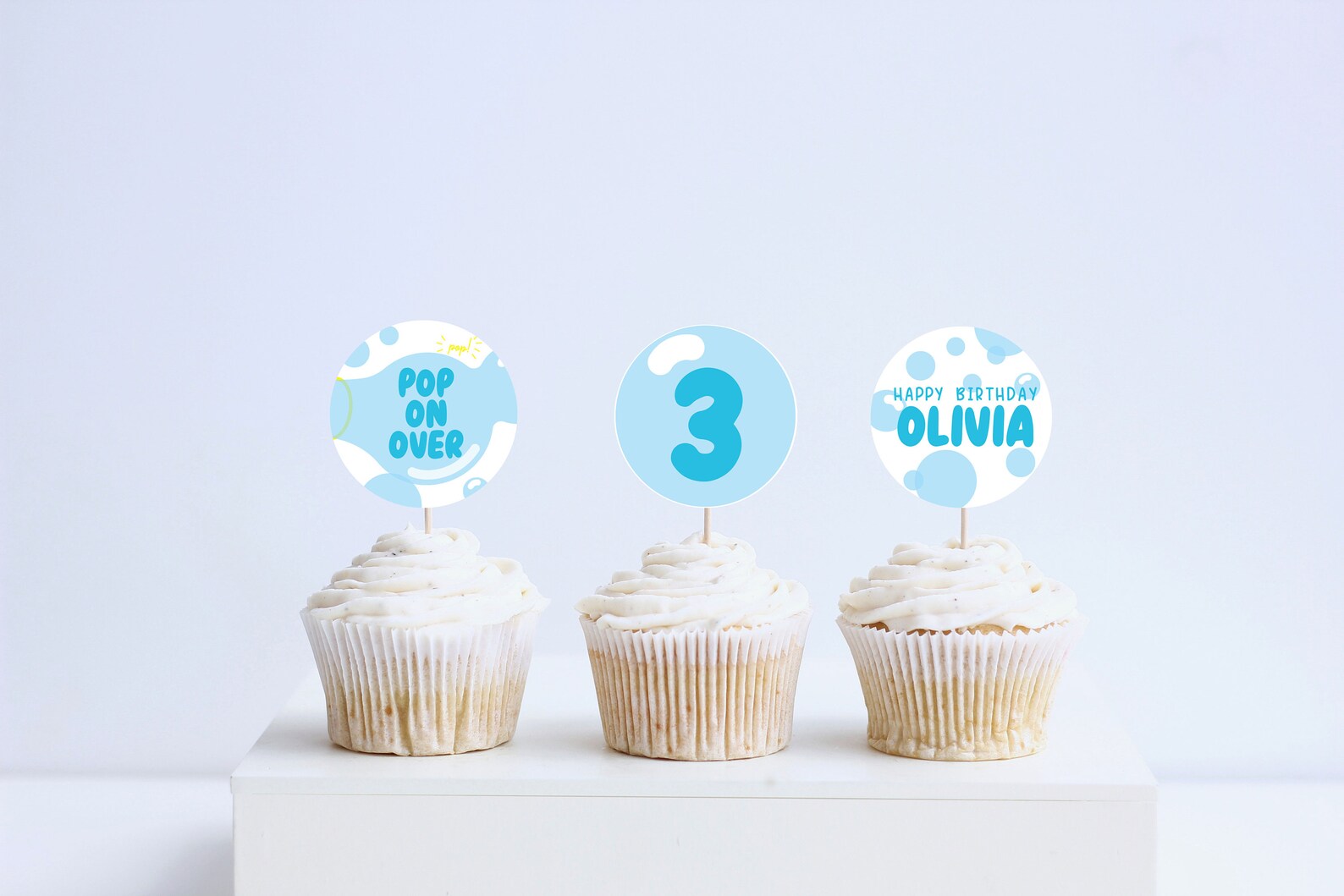 Bubble Party Birthday Cupcake Toppers, Stickers, Soap Bubbles, Pop It ...