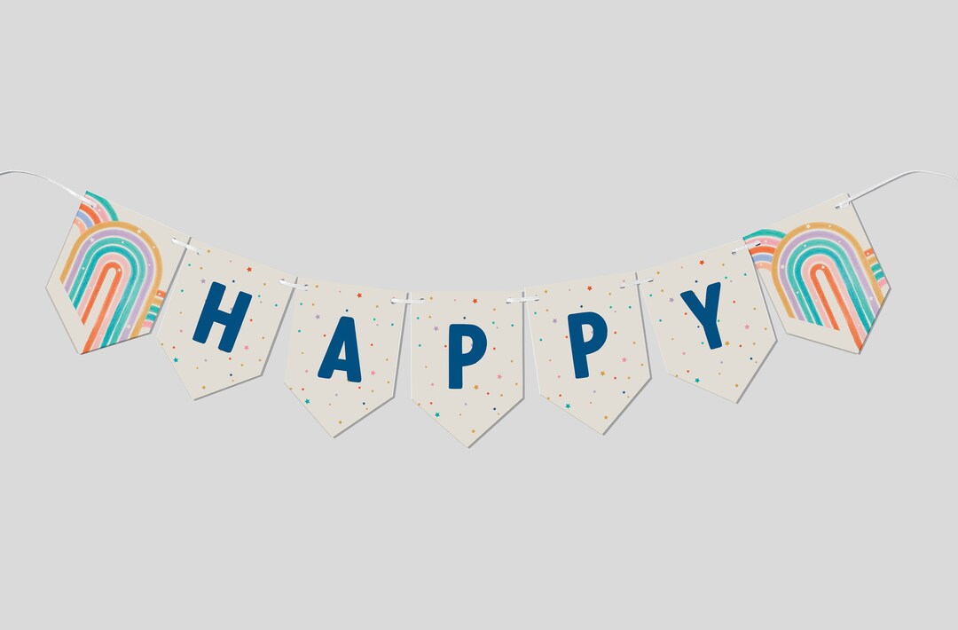 Rainbow Birthday Party Banner: Boho Stars Garland (printable, Editable ...