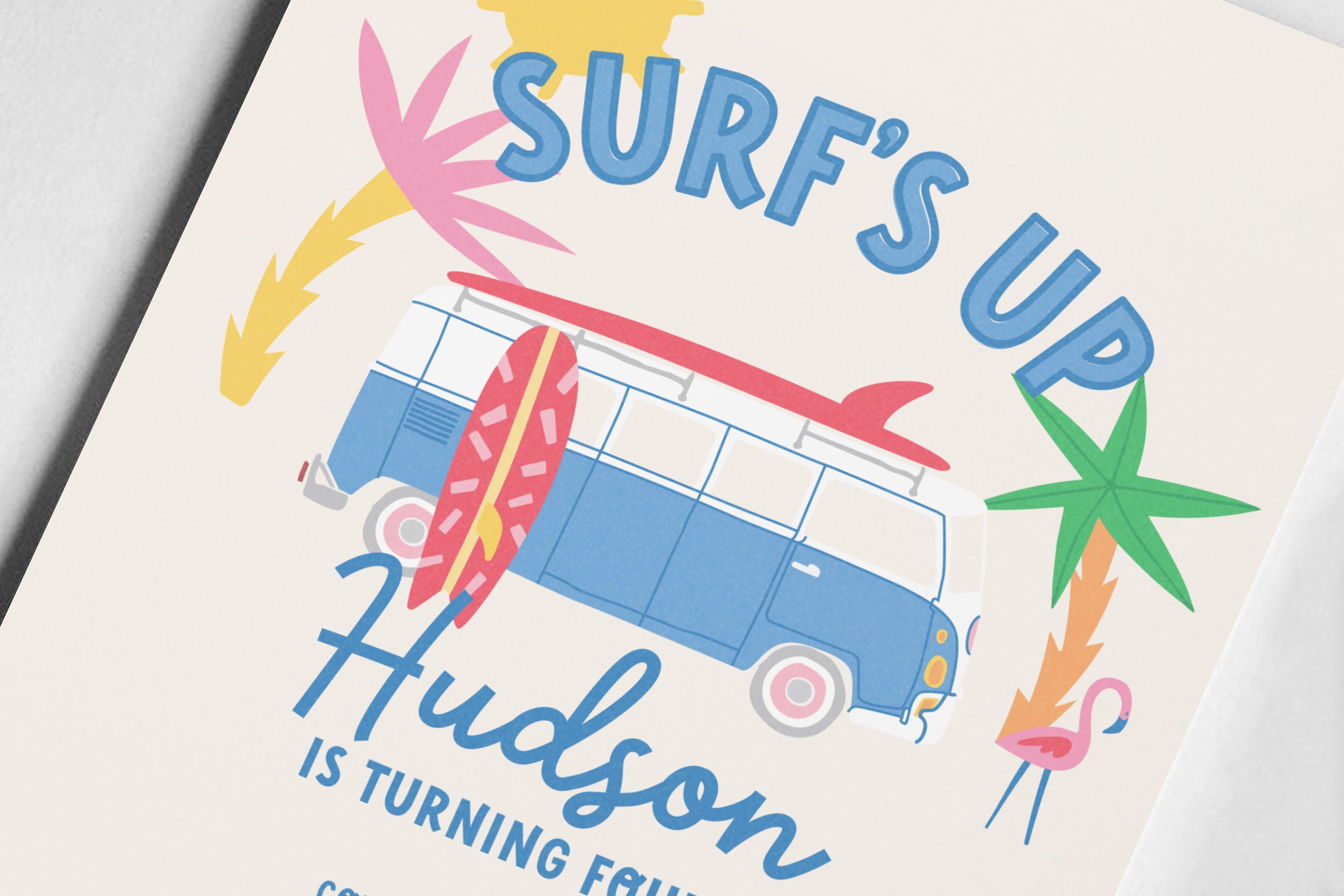 Surfs up Birthday Party Invitation, Surfing, Beach, Beach Van ...