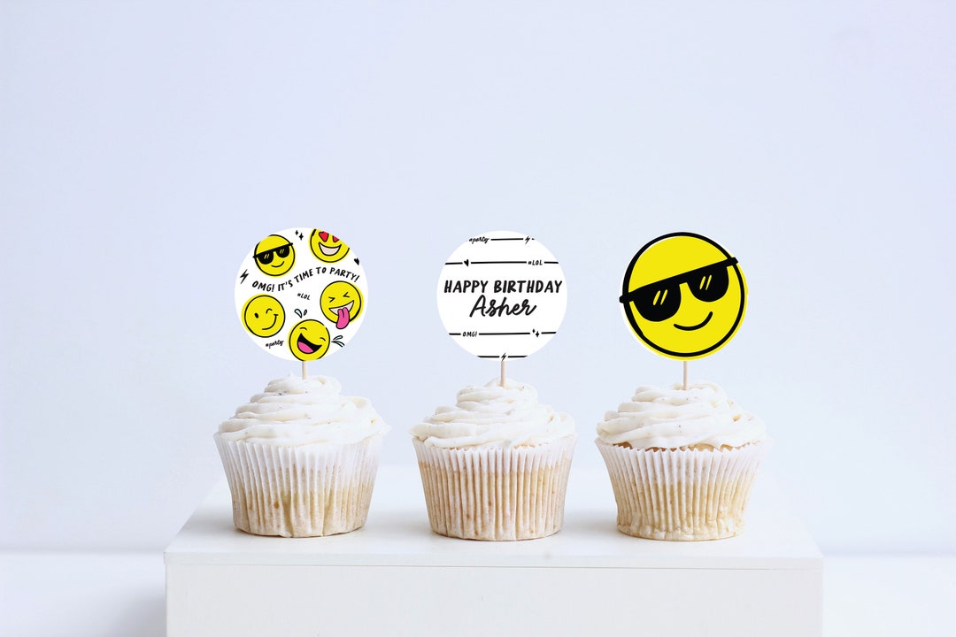 Emoji Birthday Party Cupcake Toppers: Printable Emoticon Stickers ...
