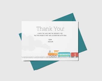 Editable Train Birthday Photo Thank You Card, Choo Choo Train Thank You ...