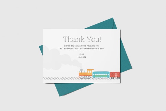 Train Birthday Thank You Card Train Birthday Theme | Etsy