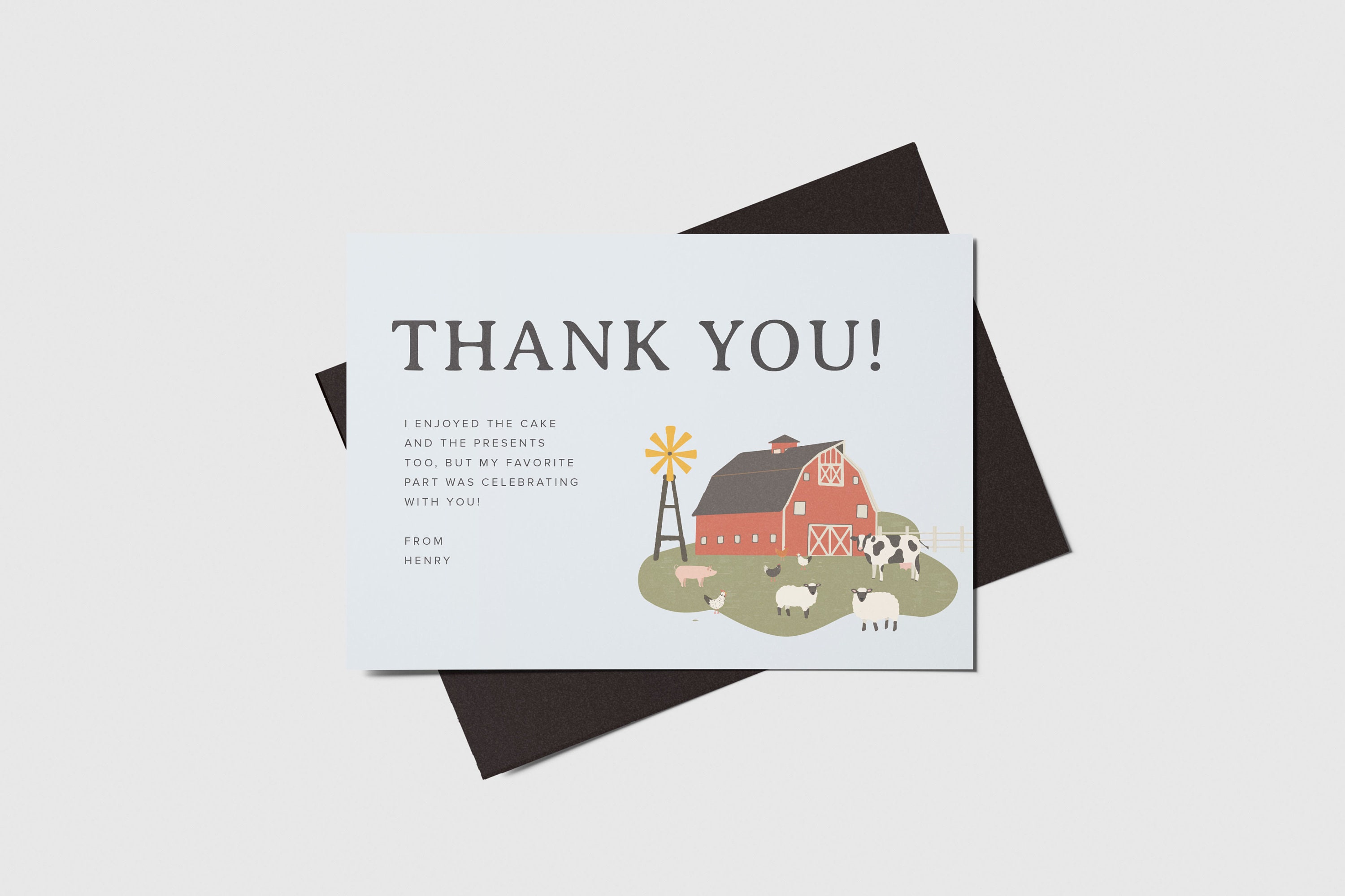 Farm Birthday Party Thank You Card, Farm Animals, Printable, Editable ...