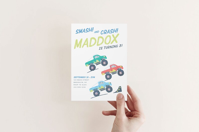 Monster Truck Birthday Party Invitation, Rev Your Engines, Monster ...