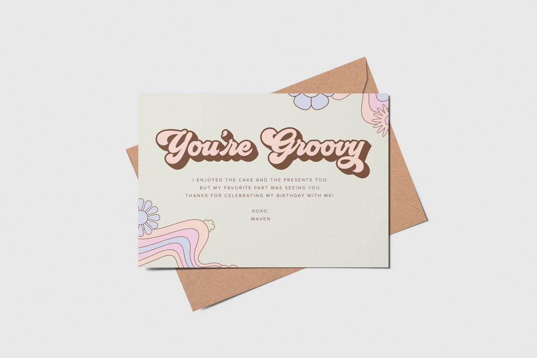 Two Groovy Birthday Thank You Card, 2nd Birthday, Printable, Editable ...