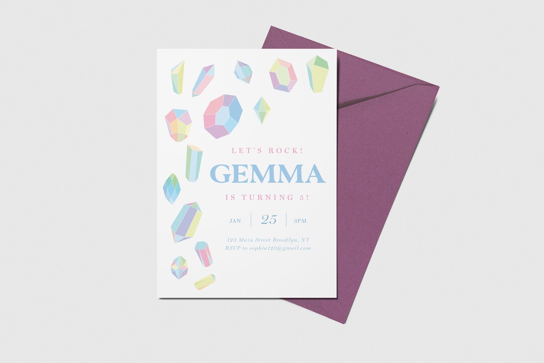 Gems Birthday Party Invitation, Gemstone, Crystals, Geode Rocks, Gender ...