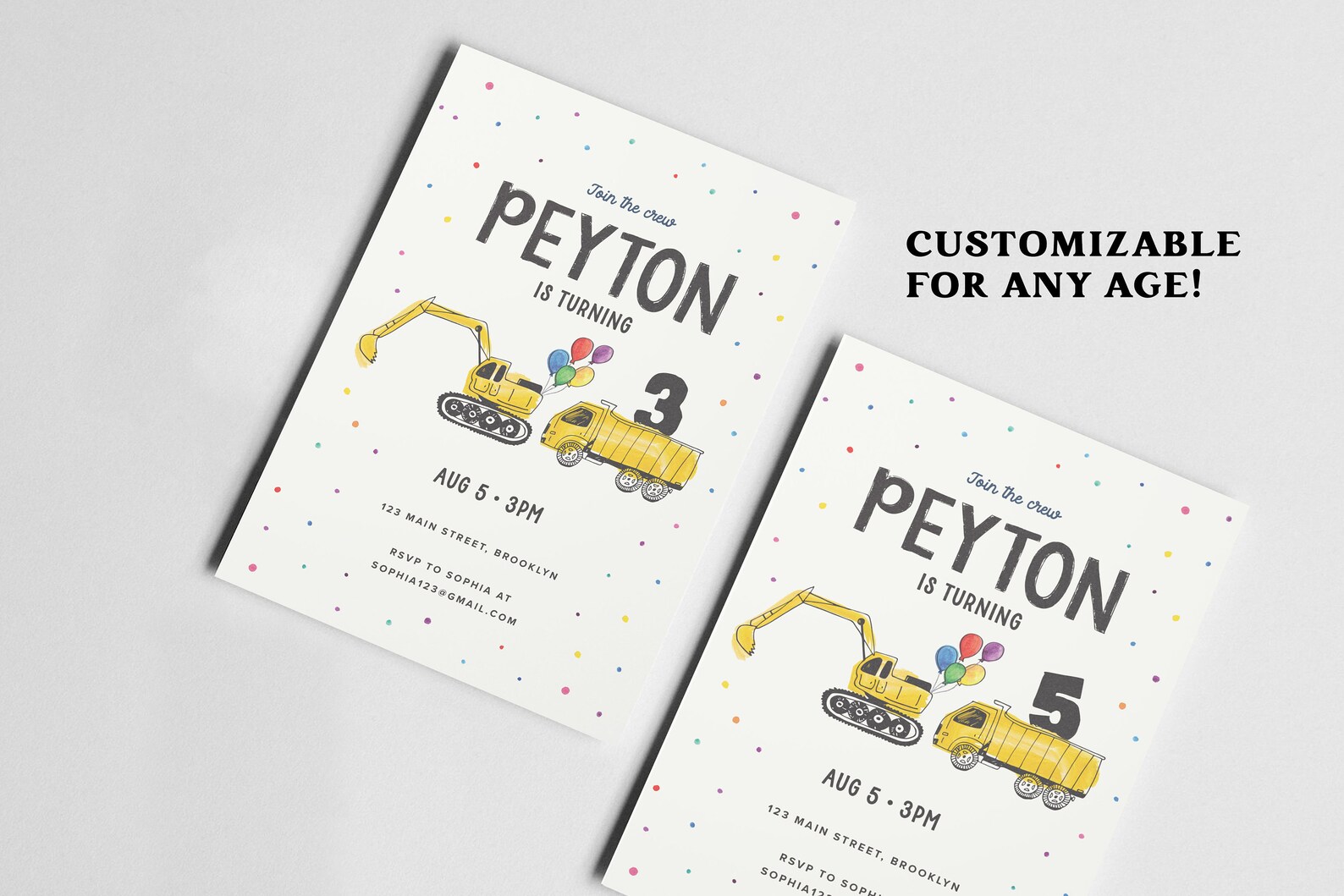 Construction Birthday Party Invite Excavator Construction - Etsy