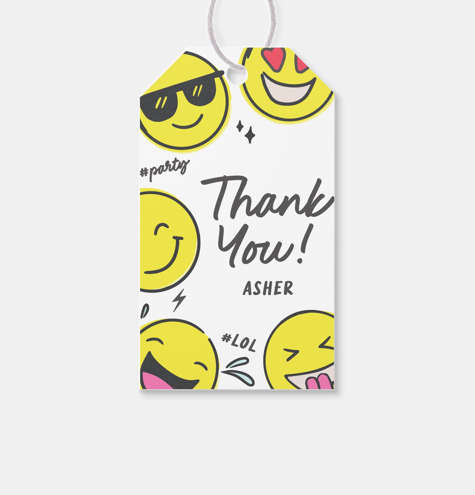 Emoji Birthday Party Favor Tag Thank You Tag Emoticon Lol Smiley Face Tween Birthday