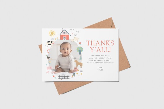 Farm Birthday Thank You Card With Photo Old Mcdonald Farm | Etsy