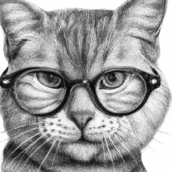 Cat in Glasses Drawing - Etsy