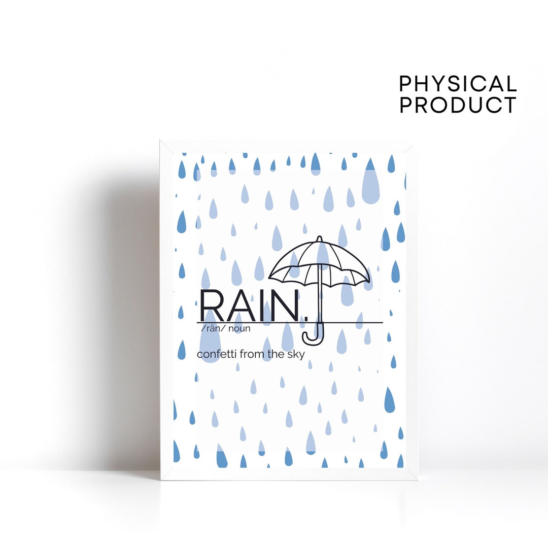 Rain, Raindrop, Definition Print, Umbrella, Typography Poster, Trendy ...