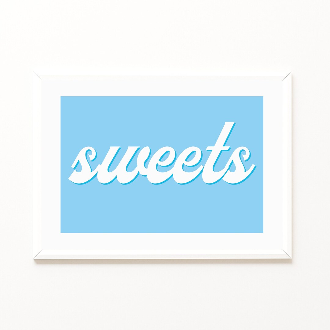 Sweets, Typography Poster, Cursive Font, Cute Kitchen Decor, Colorful ...