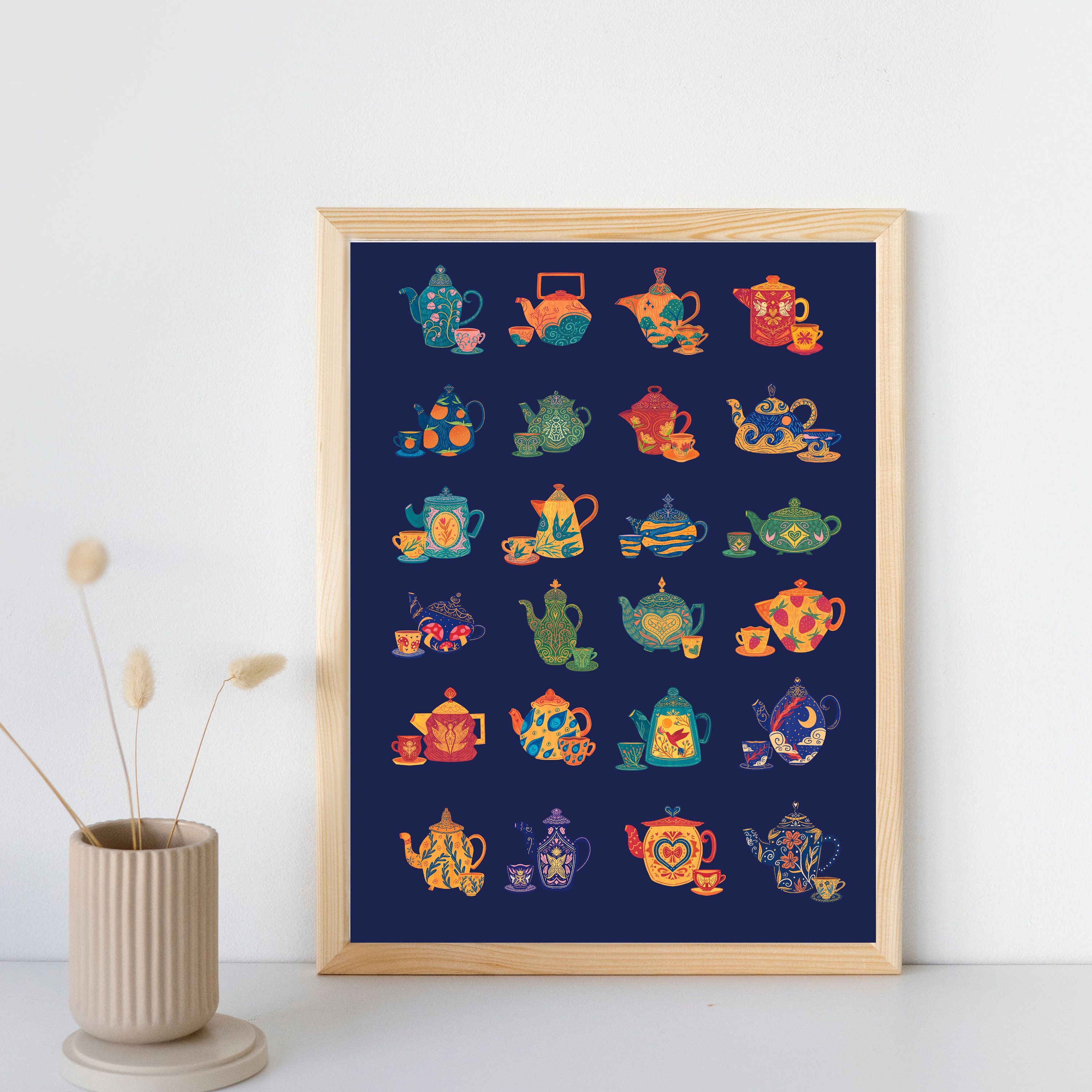 Flower Teapot, Teapot Wall Art, Teapot Print, Large Teapot, Art Deco ...