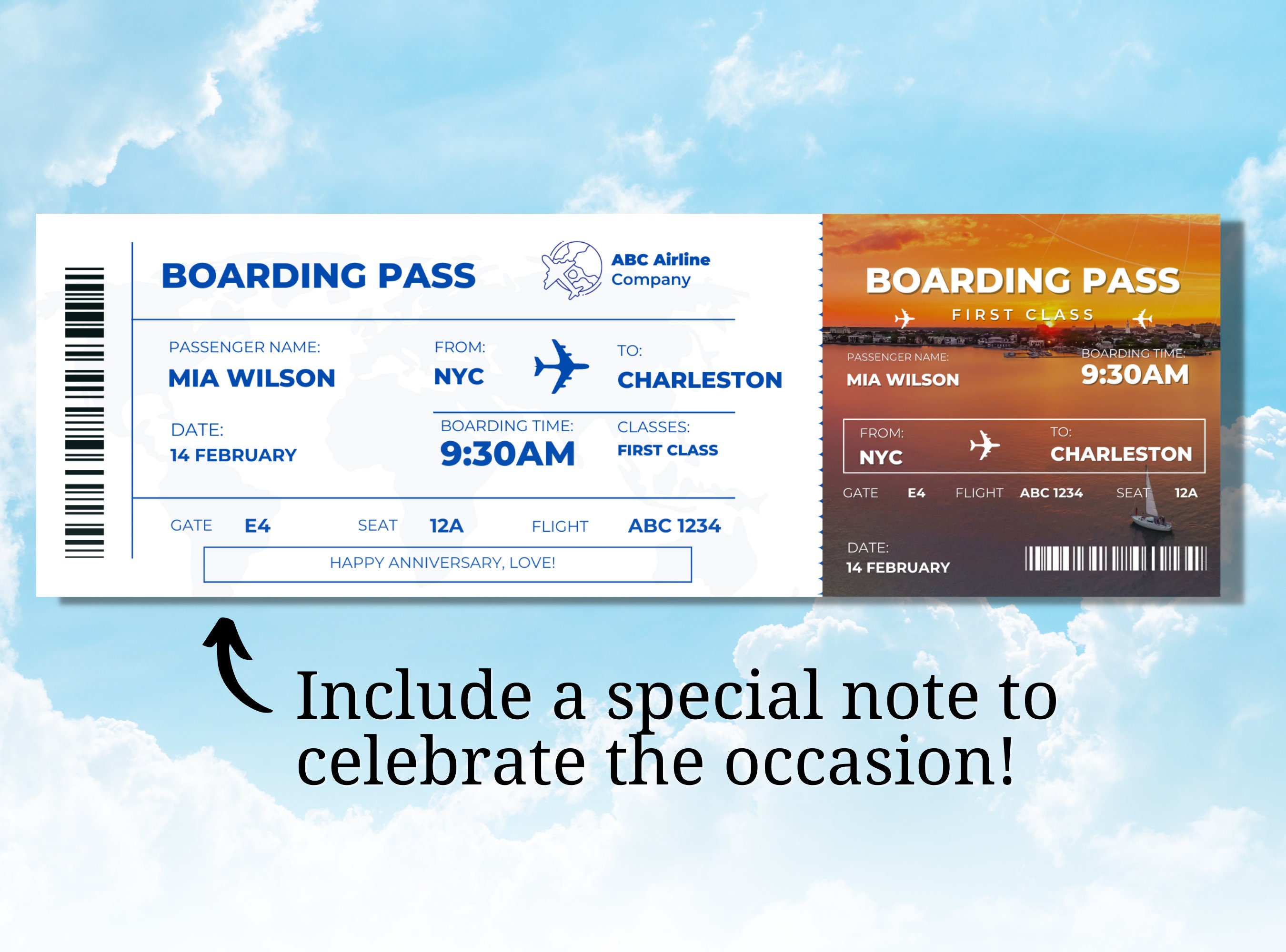Modèle de billet d'avion modifiable Idée cadeau surprise Cadeau pour ...