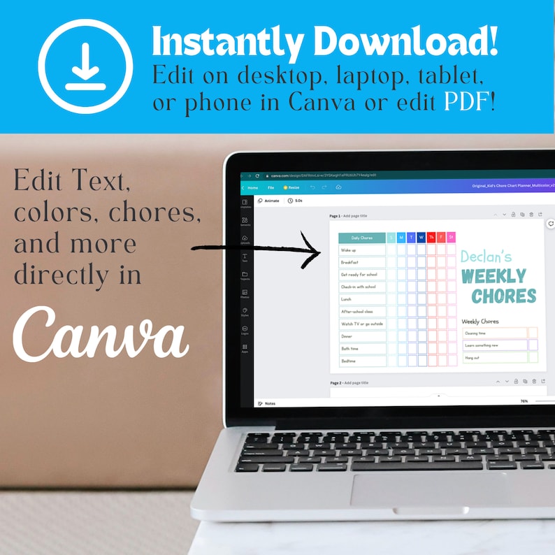 EDITABLE Kids Chore Chart | Routine Chart | Kids Schedule | Kids ...