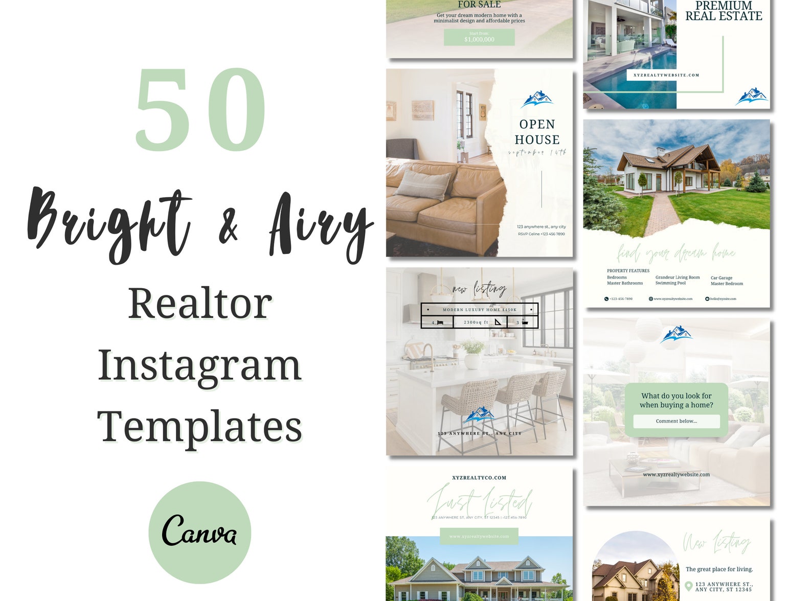 50 Real Estate Instagram Templates for Canva | Bright & Airy | Canva ...