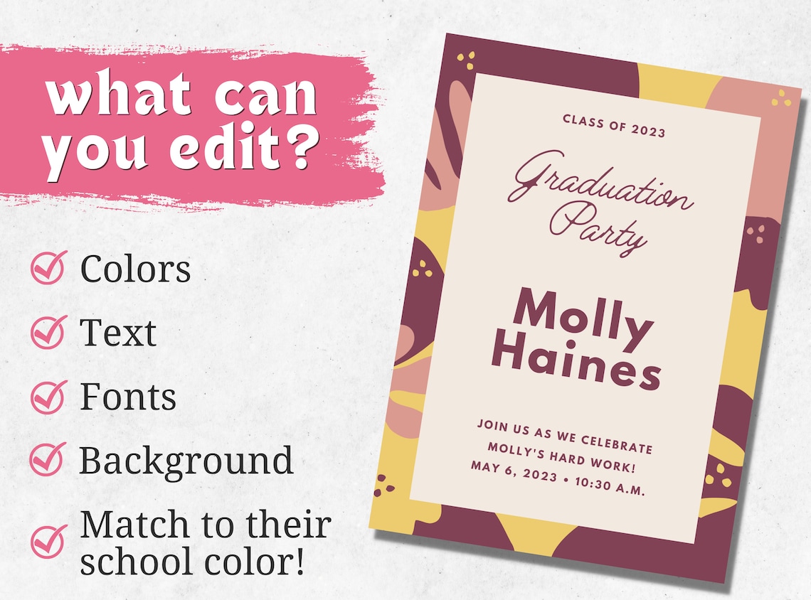 EDITABLE Graduation Party Invitation, Class of 2023 Graduation Invite ...