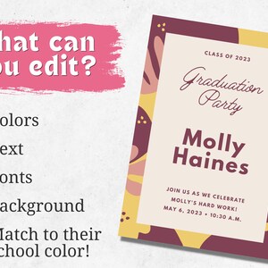 EDITABLE Graduation Party Invitation, Class of 2023 Graduation Invite ...