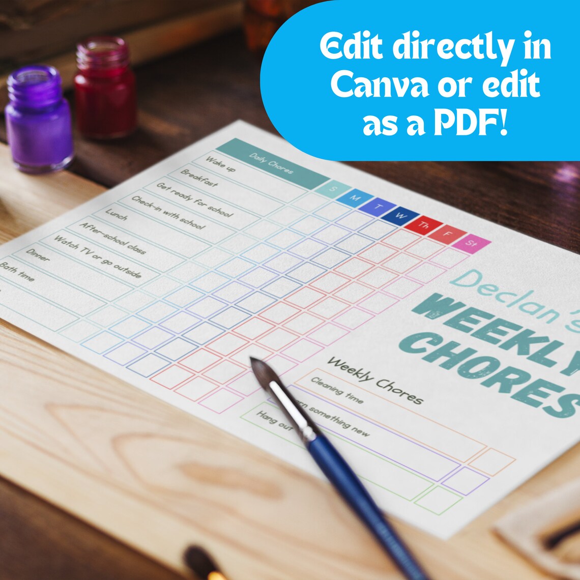 EDITABLE Kids Chore Chart Routine Chart Kids Schedule Kids Checklist ...